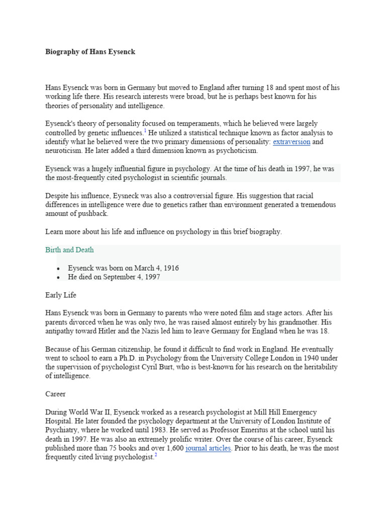 Hans Eysenck Pdf Extraversion And Introversion Psychology