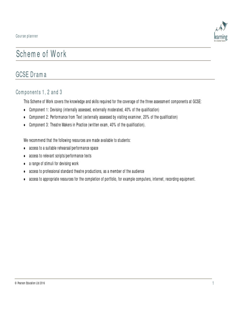 GCSE Drama Scheme of Work | PDF