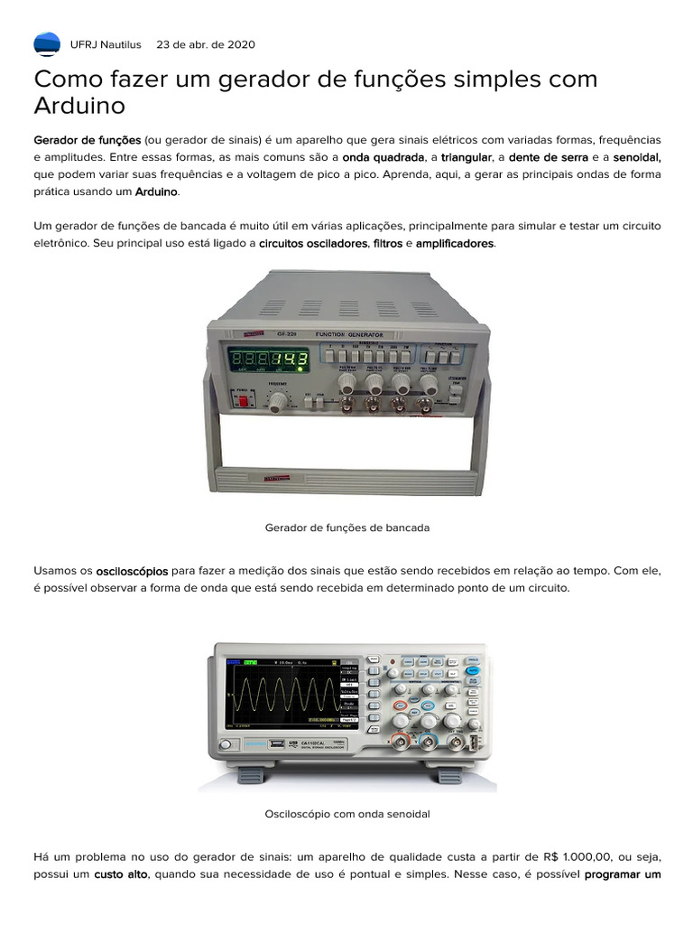 Como Fazer Um Gerador de Funções Simples Com Arduino | PDF ...