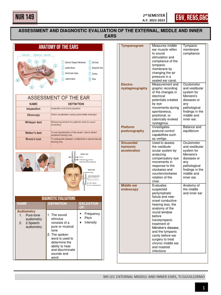 Assessment and DX Evaluation of The External Middle and Inner Ears | PDF | Ear | Hearing