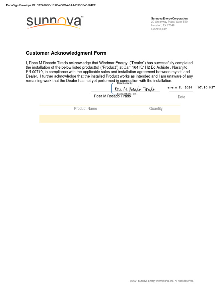 Accessory Customer Acknowledgment - Rosa M Rosado Tirado | PDF ...