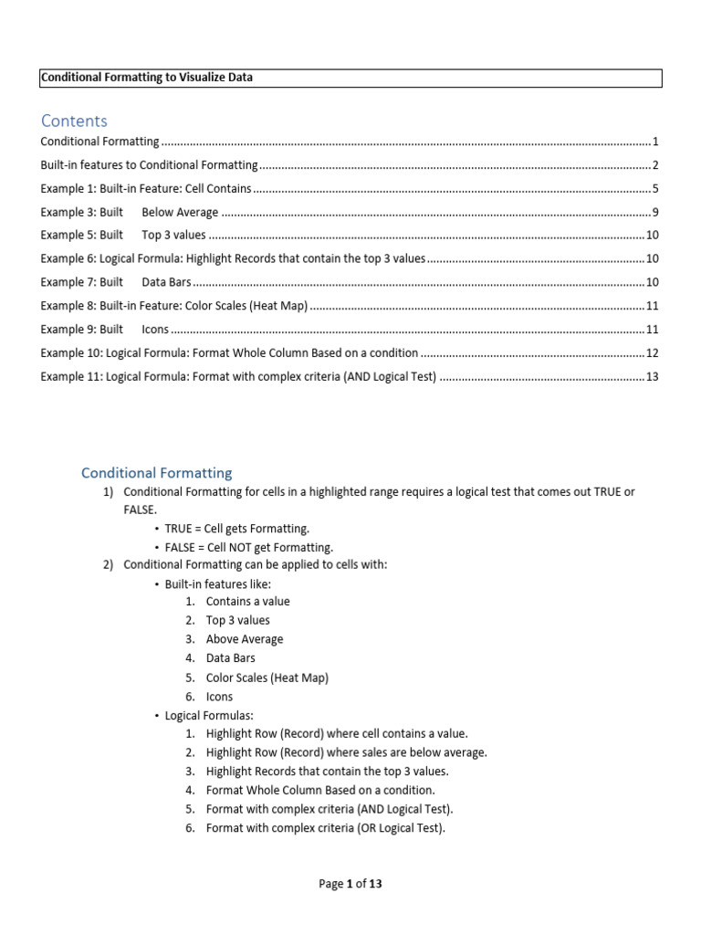 Conditional Formatting To Visualize Data | Download Free PDF | Spreadsheet | Computer Science