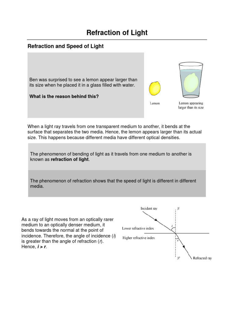 Refraction and Speed of Light | PDF | Refraction | Refractive Index