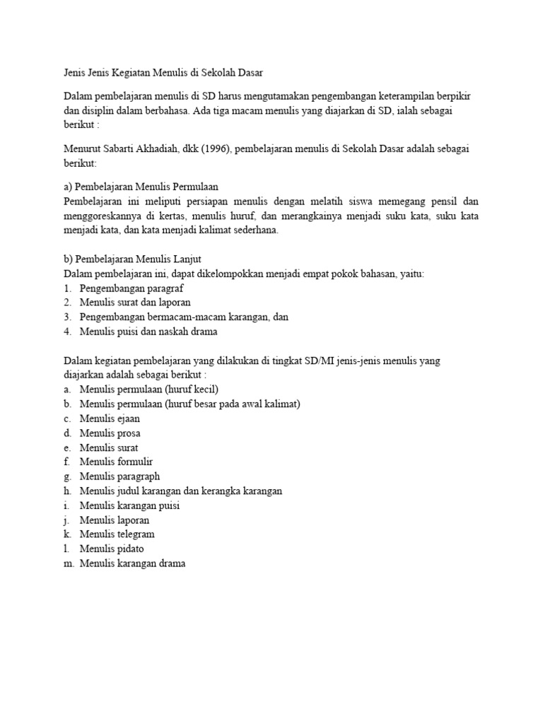 Jenis Jenis Kegiatan Menulis Di Sekolah Dasar | PDF | Karier ...