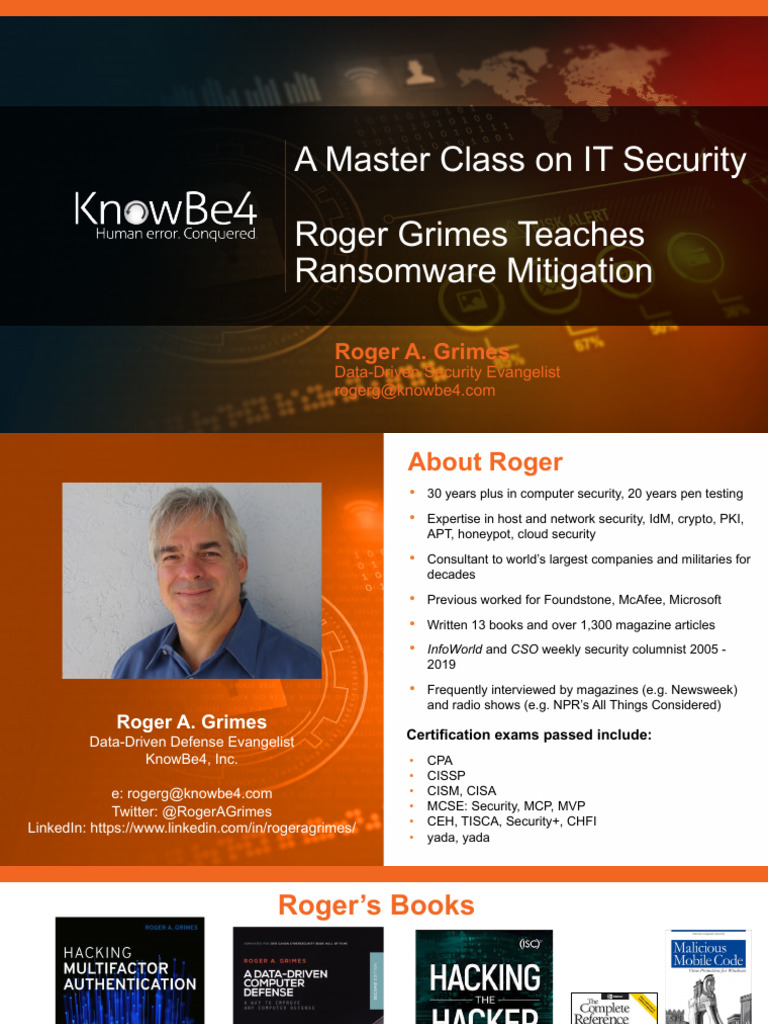 KB4-MasterClassRansomwareMitigation Slides | PDF