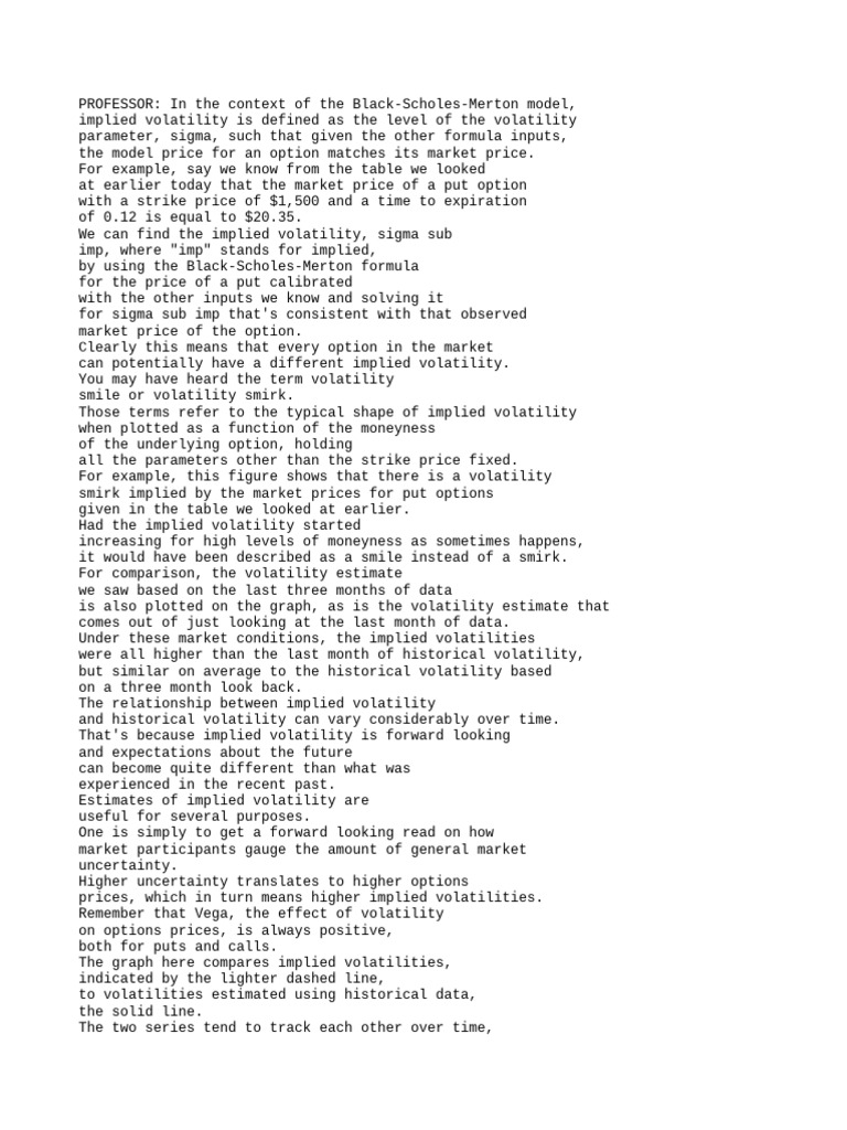 Lecture 6 Script | PDF | Option (Finance) | Vix