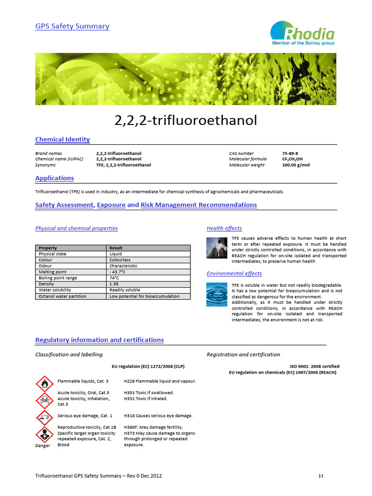 Trifluoroethanol Safety Overview | PDF | Science & Mathematics
