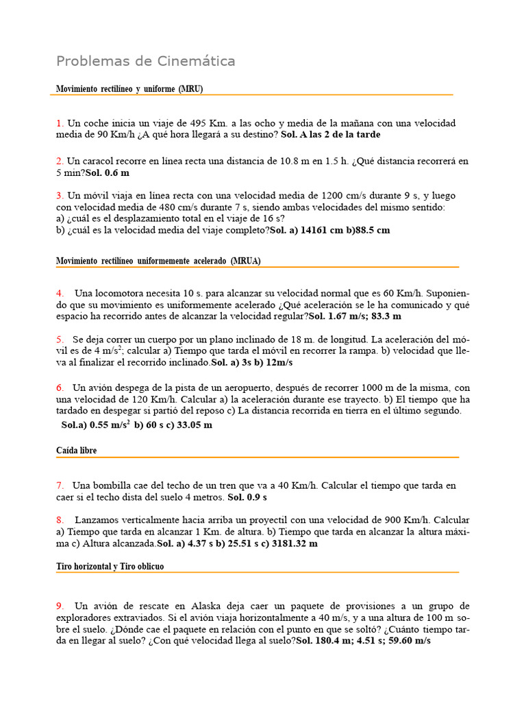 Problemas de Cinemática | PDF