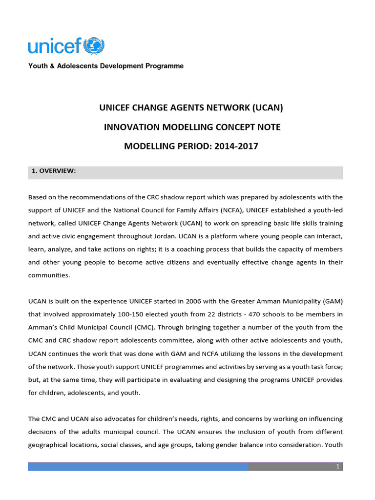 Unicef Change Agents Network (Ucan) Innovation Modelling Concept Note ...