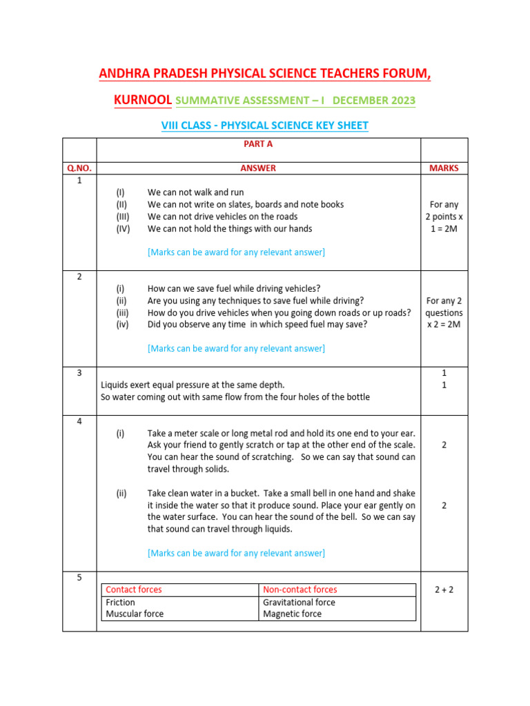 8th EM PS SA 1 Key Paper | PDF | Friction | Force