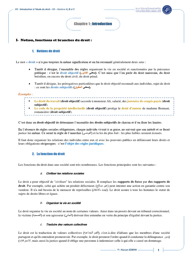 Chapitre 1: 1. Notions de Droit | PDF