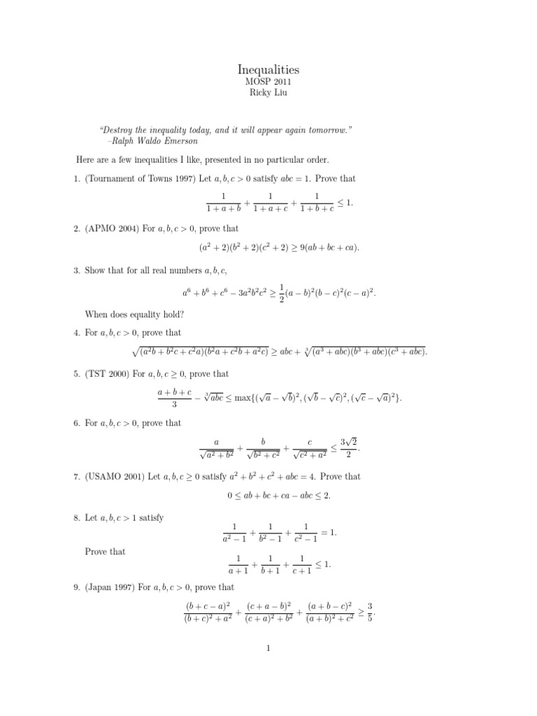 Inequalities - Ricky Liu - MOP 2011 | PDF