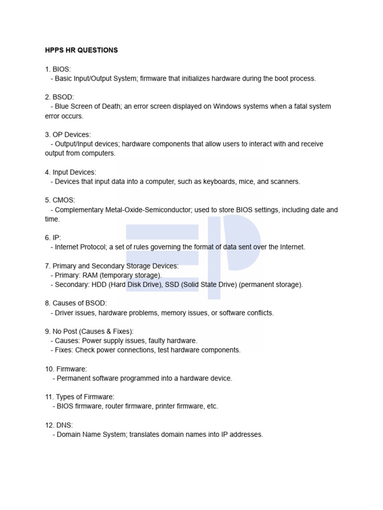 HPPS HR Questions | PDF | Technology & Engineering