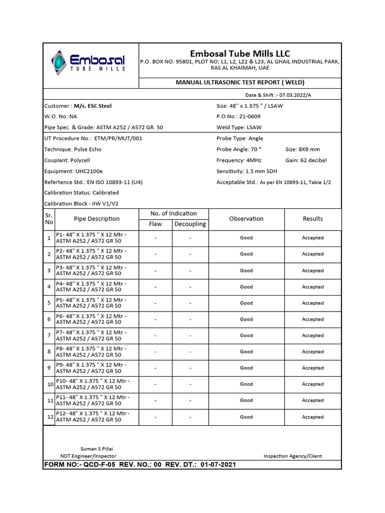 QCD-F-05 MUT FINAL | PDF | Nondestructive Testing | Welding