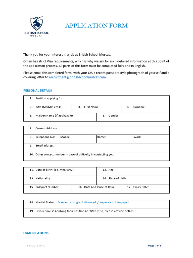BSM HR Application Form | PDF | Career & Growth