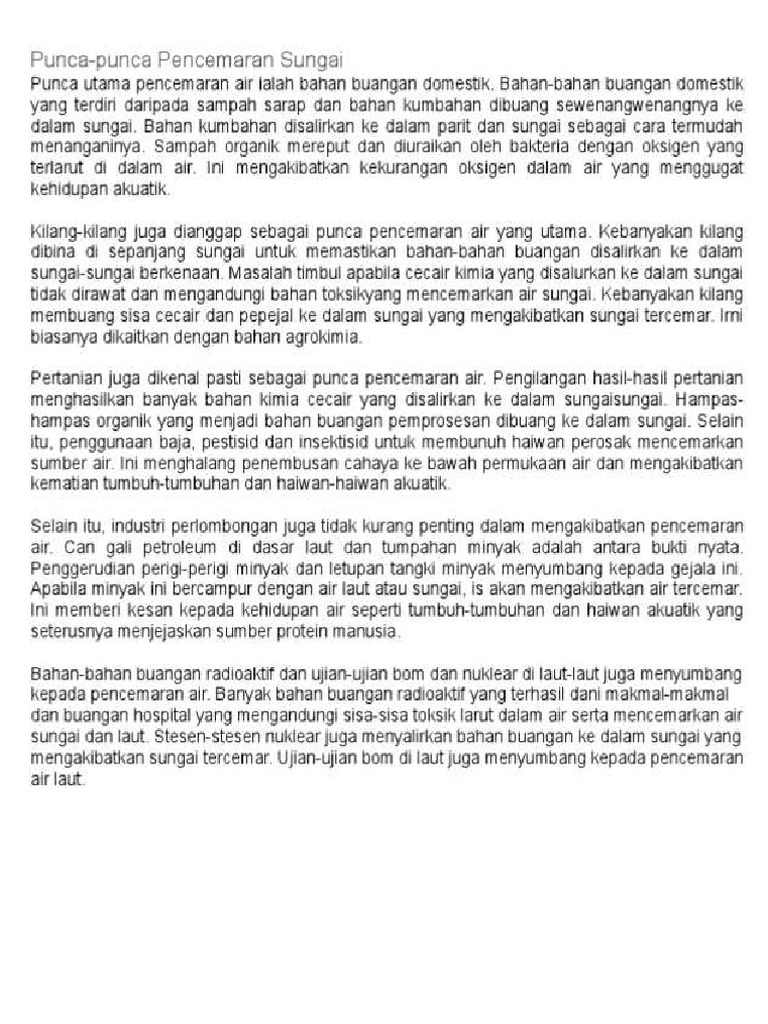 Contoh Karangan Pencemaran Alam Sekitar | PDF