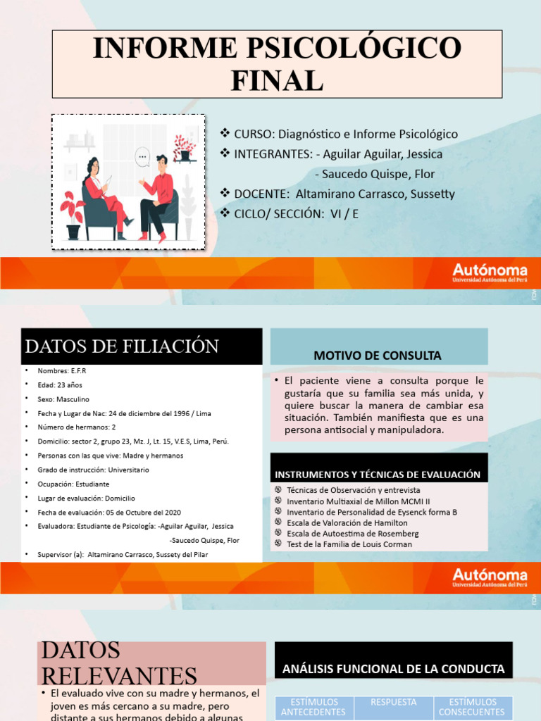 Informe Psicológico Final Aguilar Jessica Y Saucedo Flor Pdf 3525