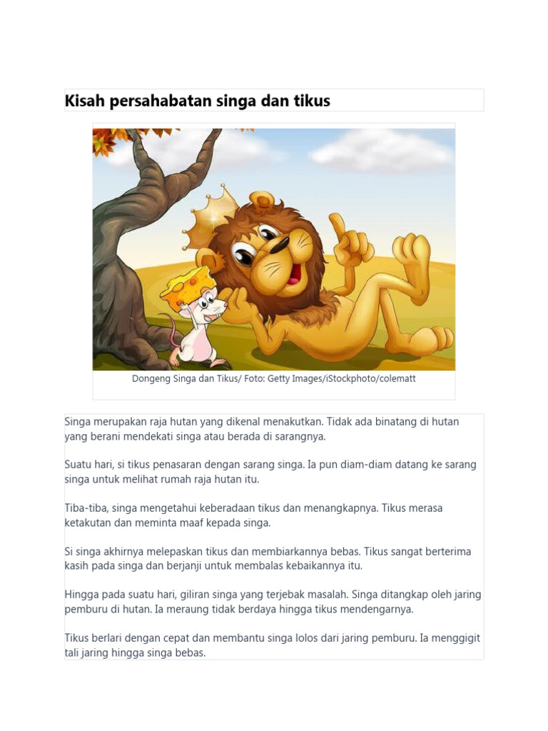 Persahabatan Singa Dan Tikus | PDF