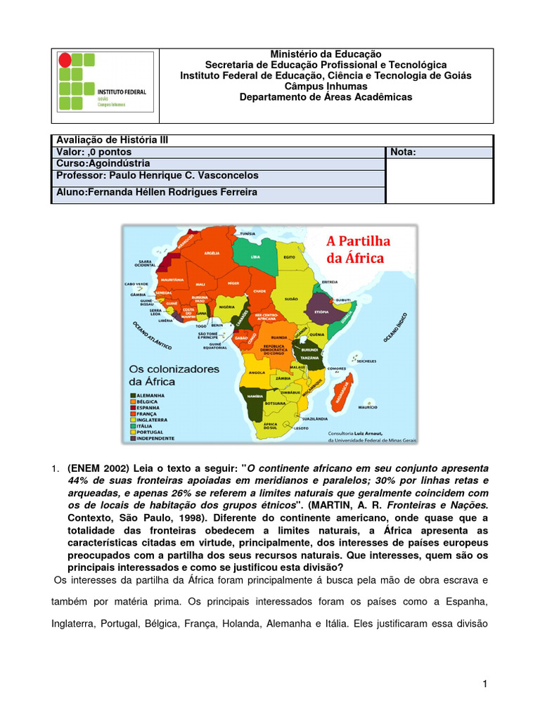 Avaliação de História-Fernanda Héllen-3A | Download grátis PDF | Europa ...