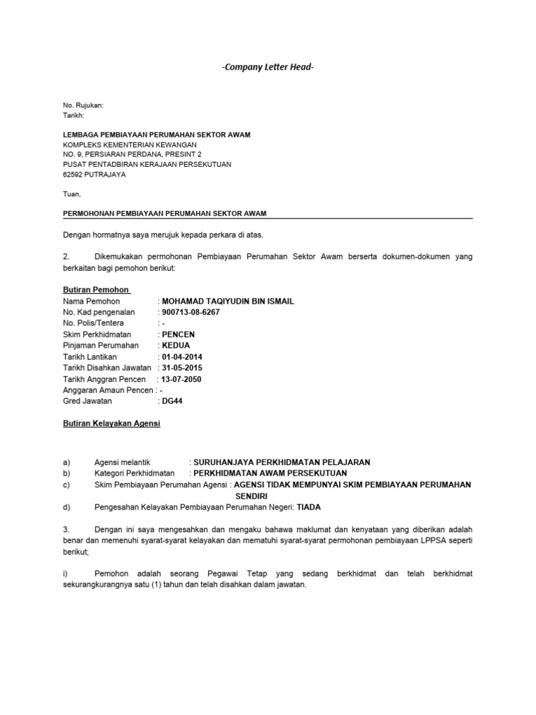 Surat Iringan Ketua Jabatan Ke LPPSA | PDF