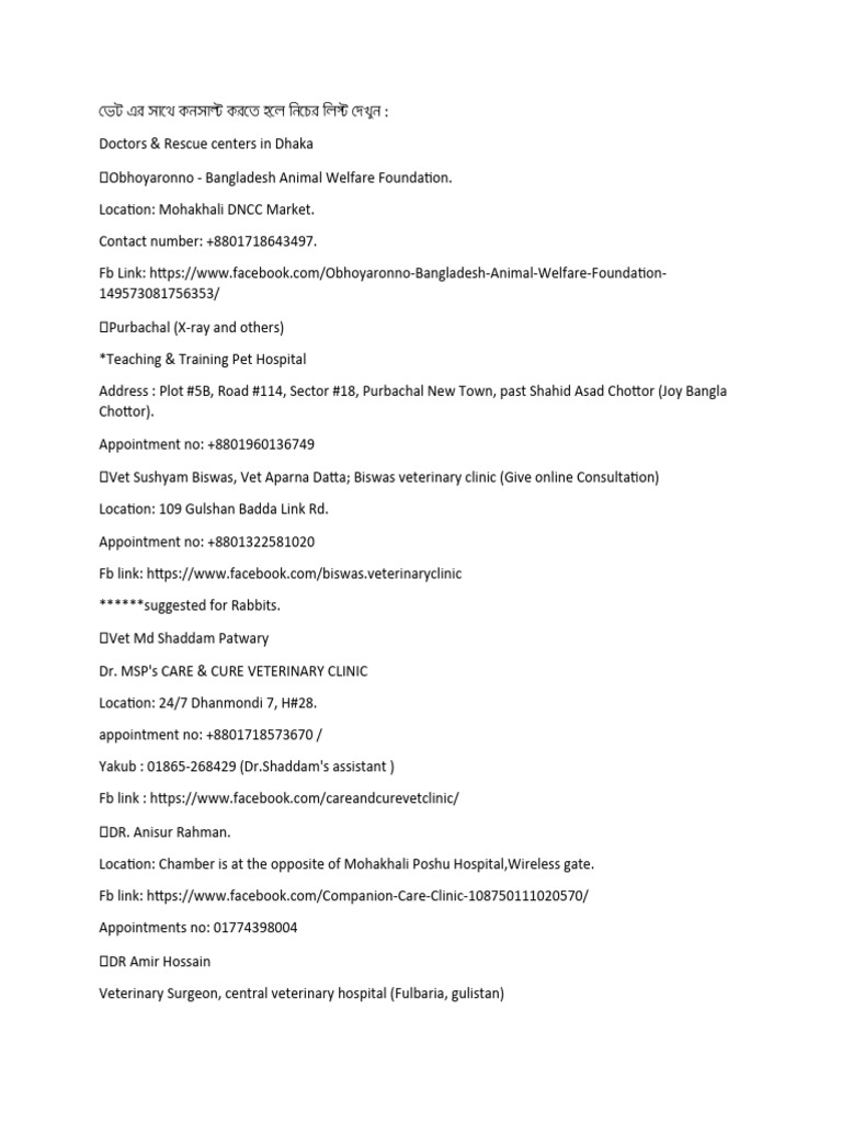 VET List | PDF | Wellness