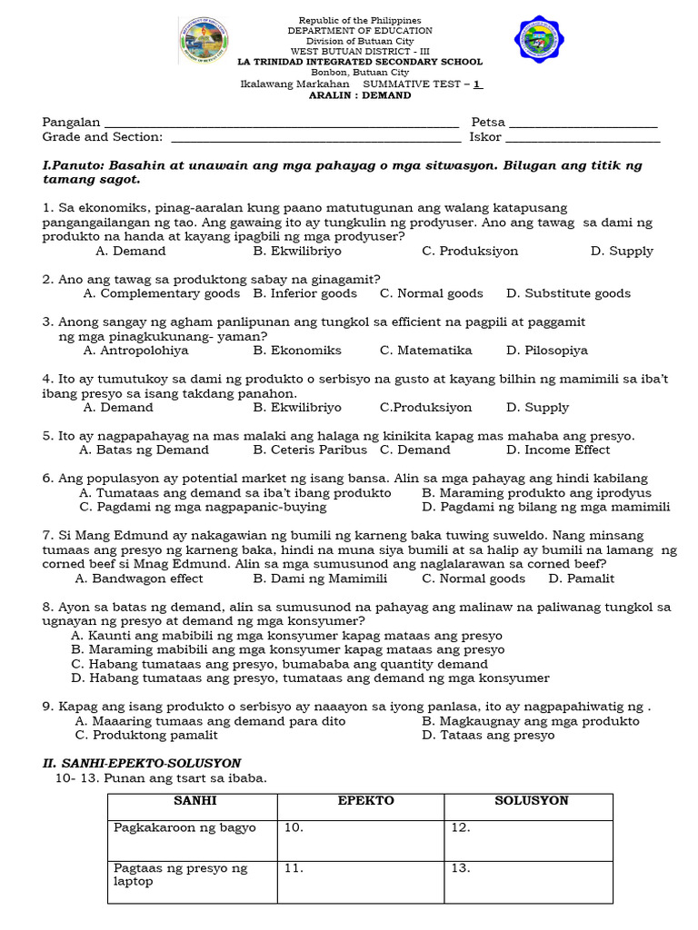 Ap9 Q2 Summative Test 1 | PDF