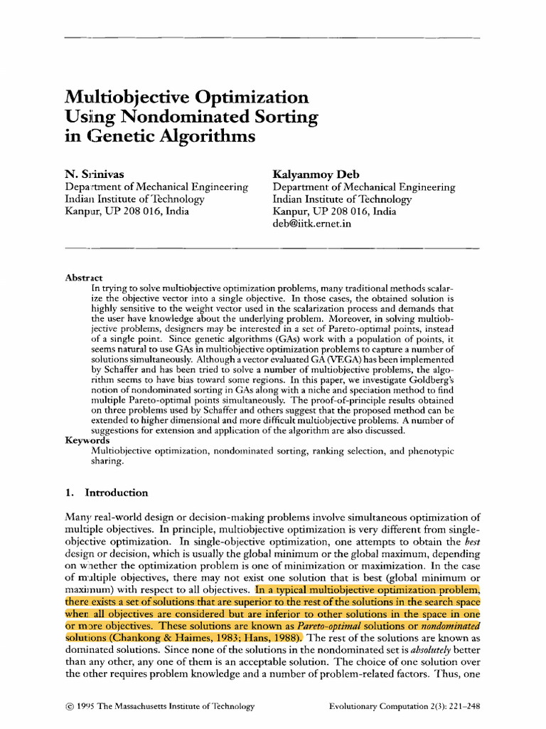 1995 Nsga I | PDF | Mathematical Optimization | Genetic Algorithm