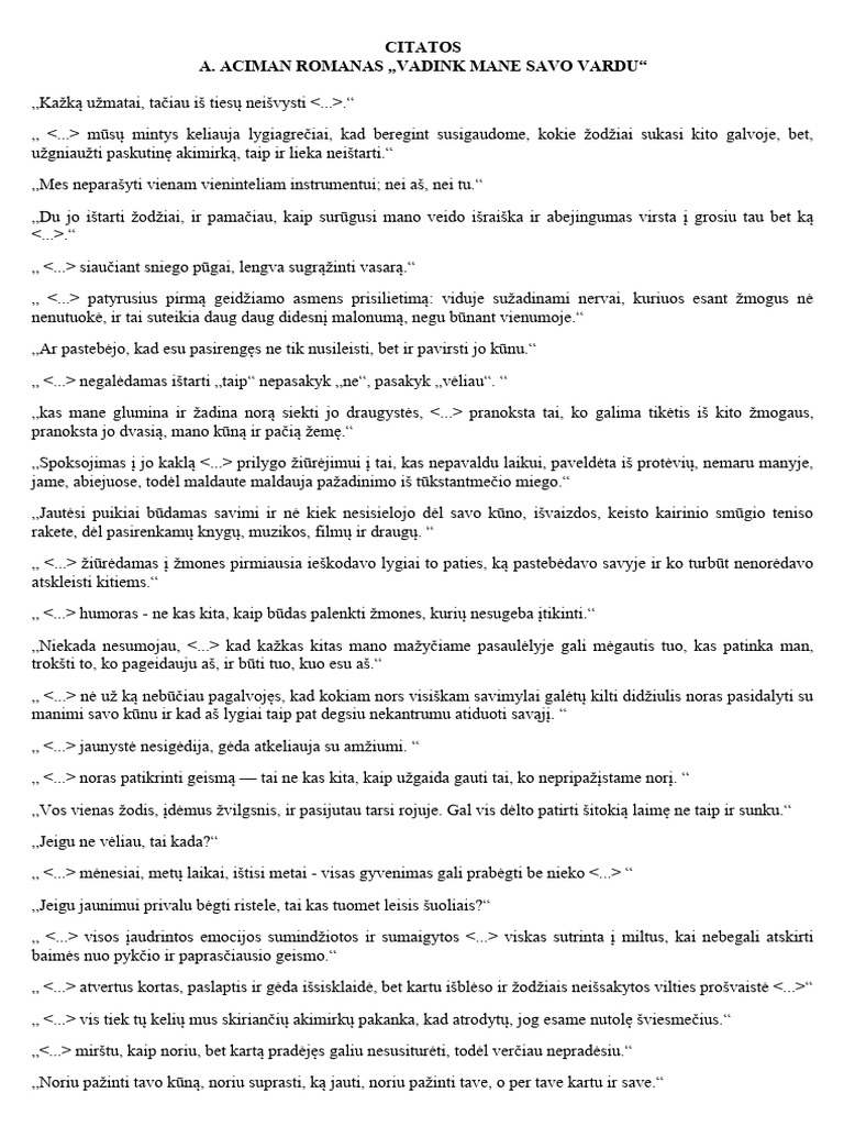 CITATOS A. Aciman Romanas Vadink Mane Savo Vardu" | PDF