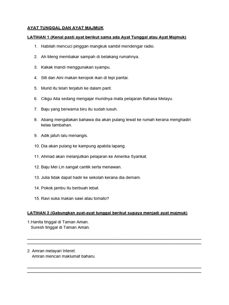 Ayat Tunggal Dan Ayat Majmuk | PDF