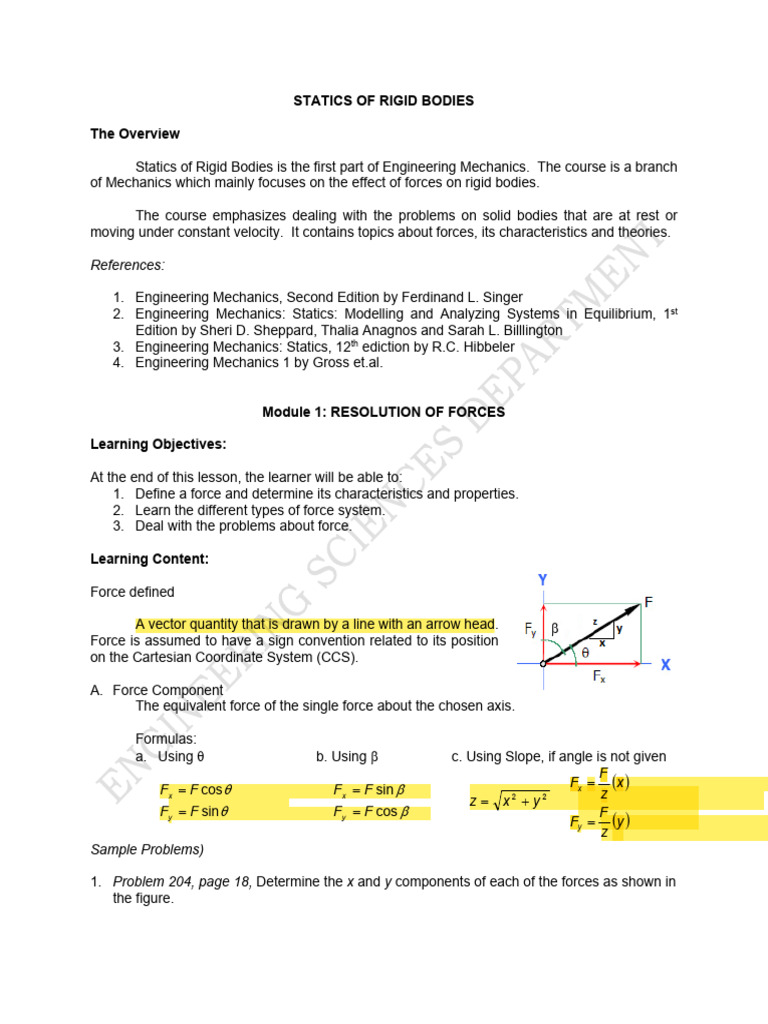 IM Statics Module 1 3 4 | PDF | Force | Area