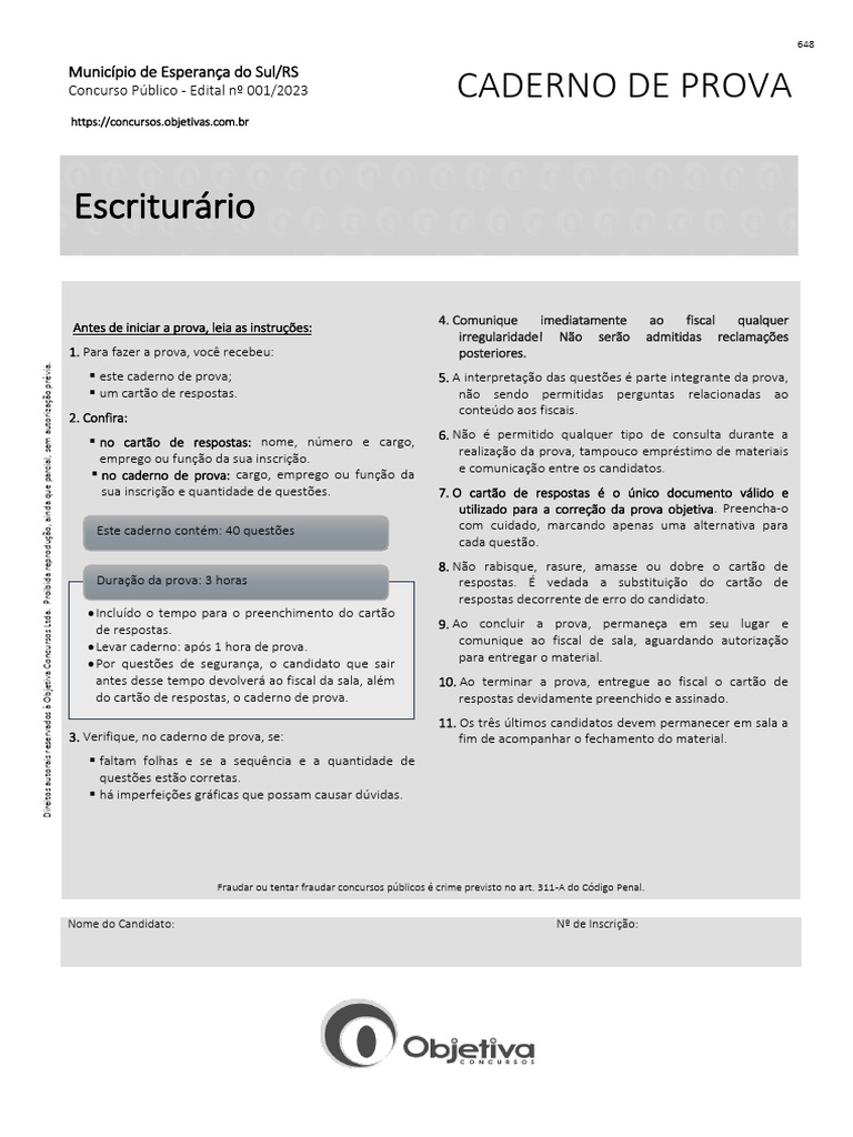 Prova de Concurso Escriturário | PDF