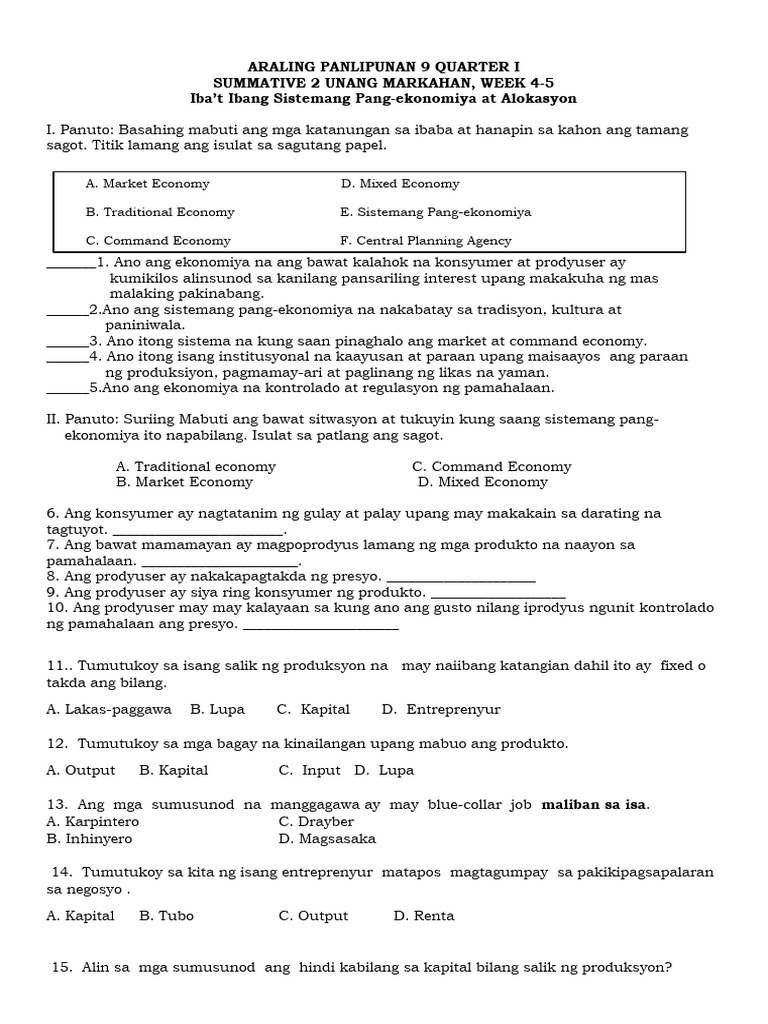 Ap 9 Summative 2 Q1W4 5 | PDF