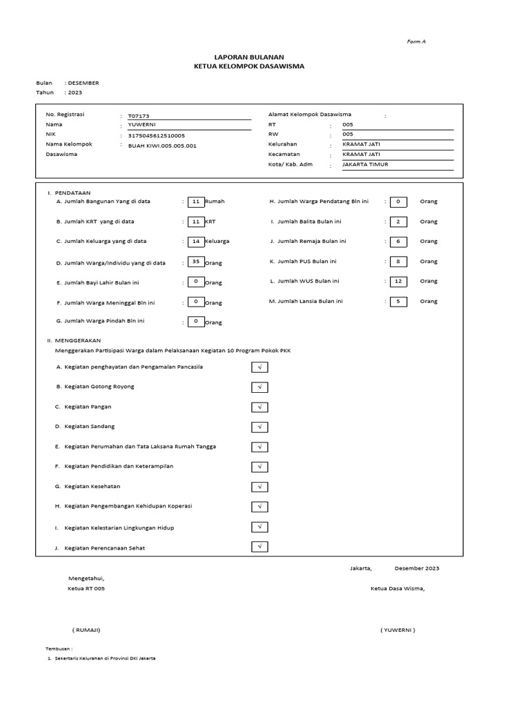 Form LPJ Dawis New Yuwerni | PDF
