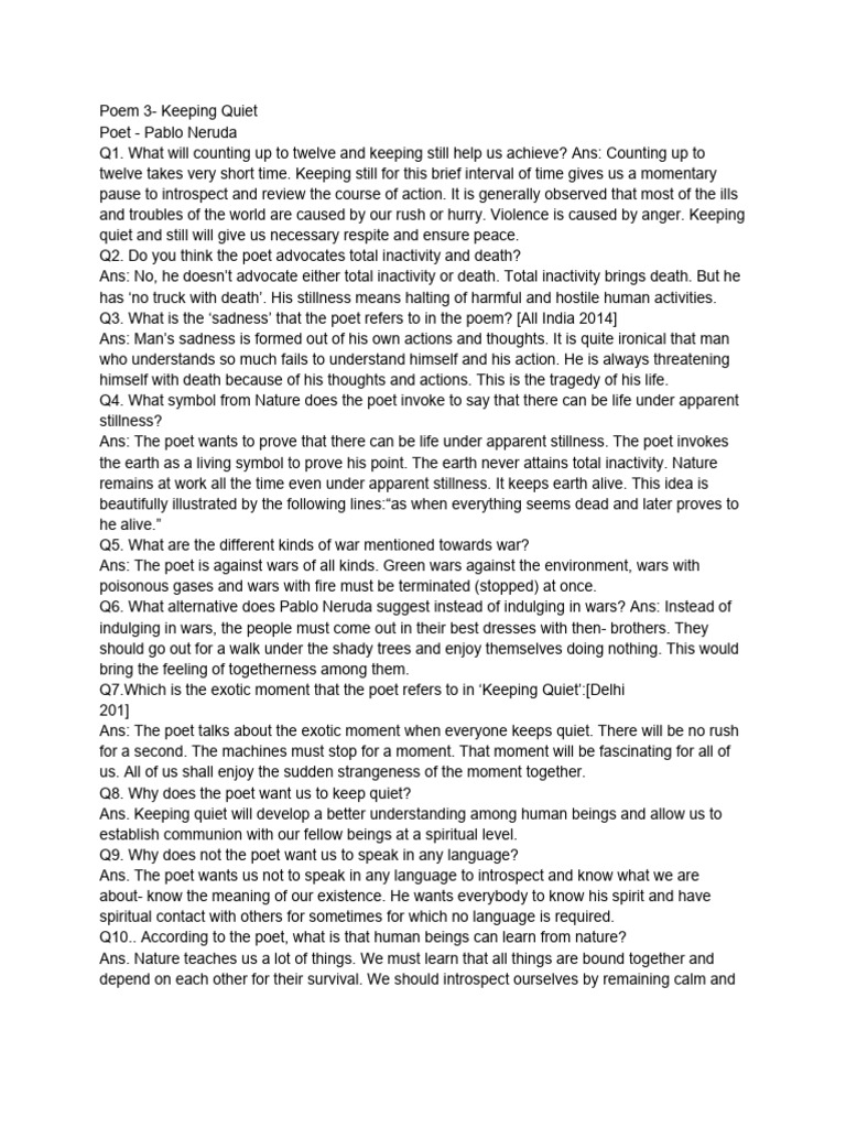 Poem 3 - Keeping Quiet | PDF