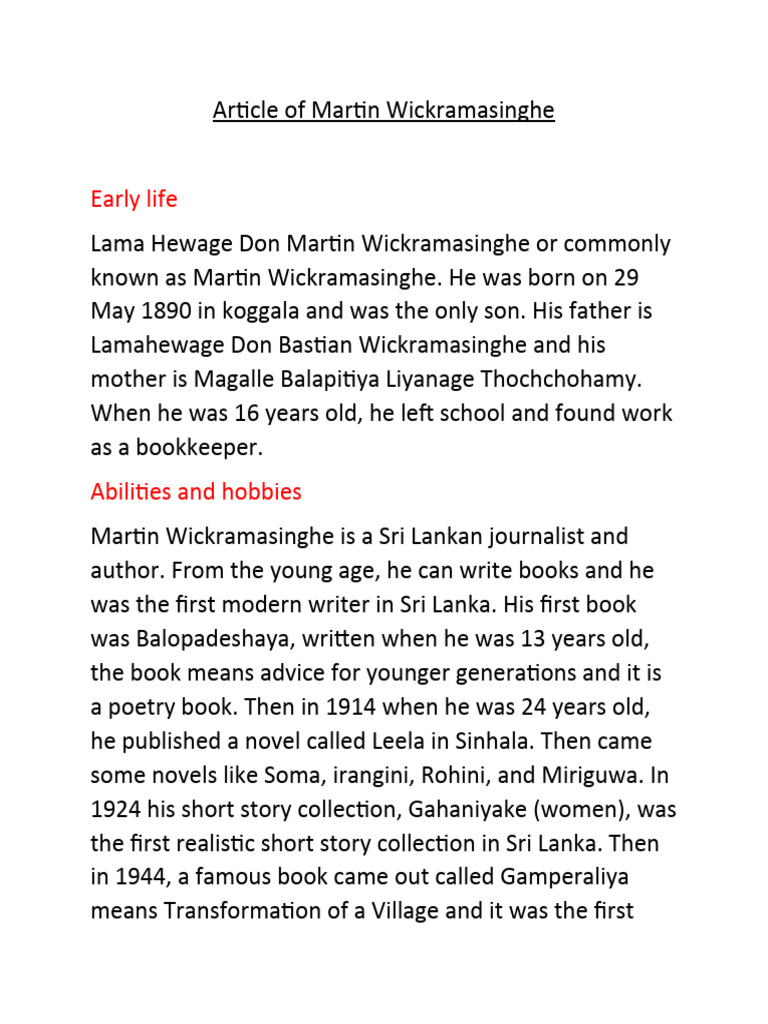 Article of Martin Wickramasinghe 2 | PDF