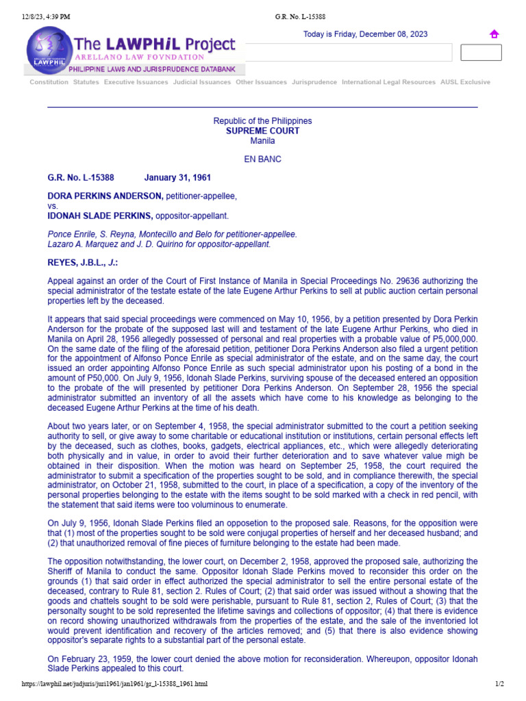 Estate Sale Dispute: Perkins Case Ruling | PDF | Probate | Property