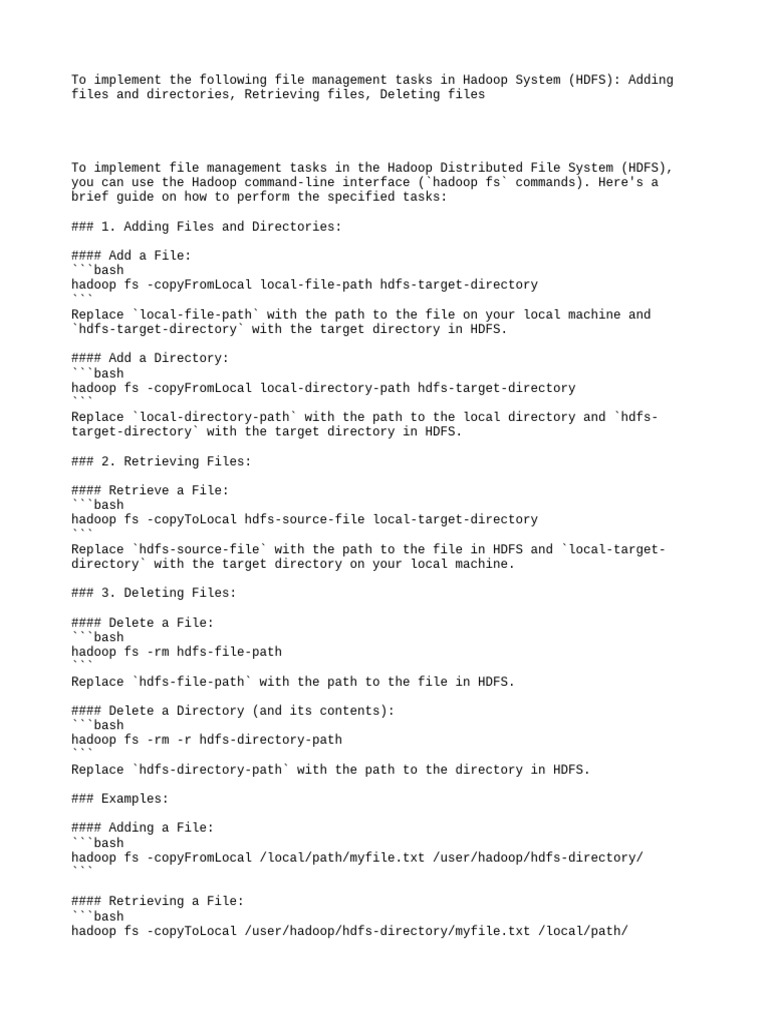 Q2To implement the following file management tasks in Hadoop System Adding files | PDF