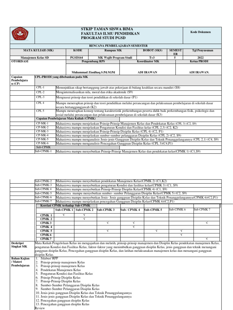 RPS ZIHAD Manajemen Kelas SD | PDF