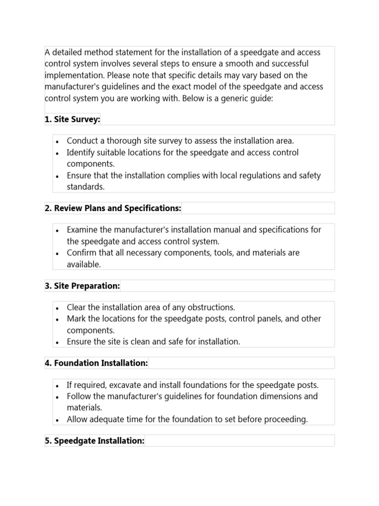 Speedgate Installation Method Statement | PDF | Computers