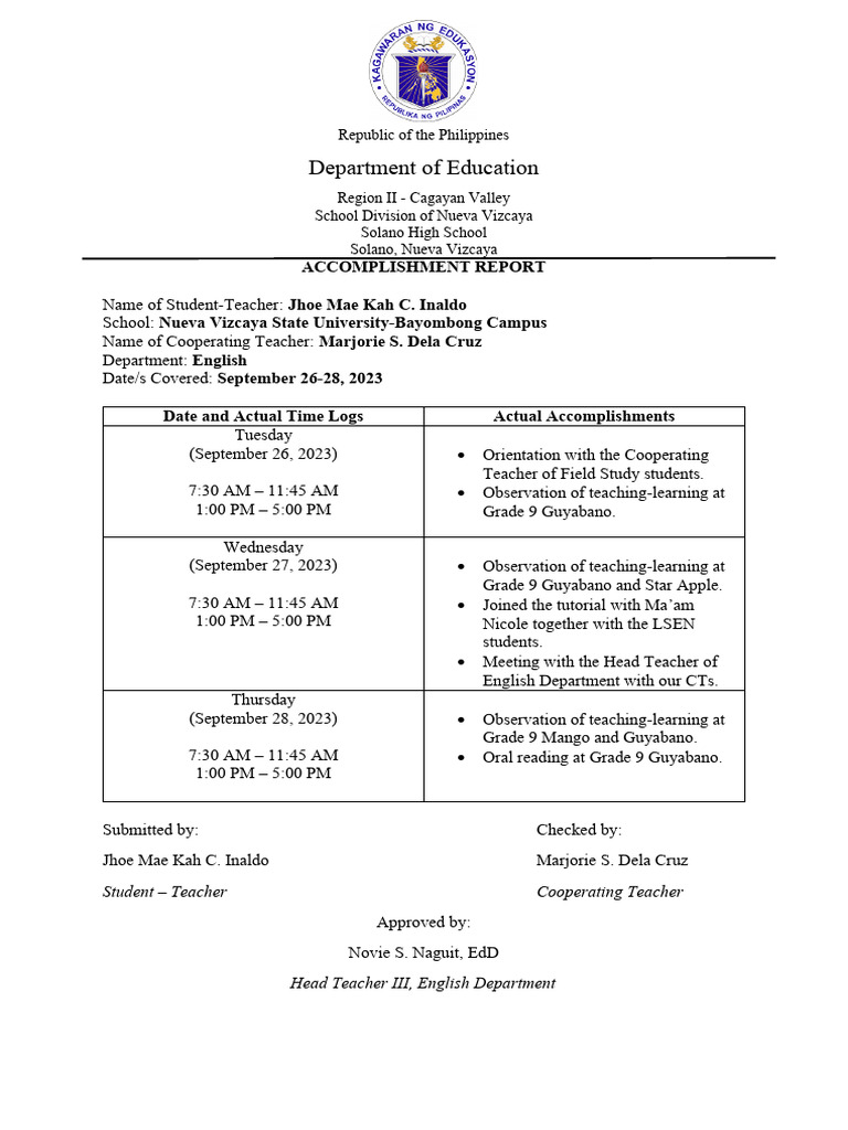Accomplishment Report Week 1 | PDF