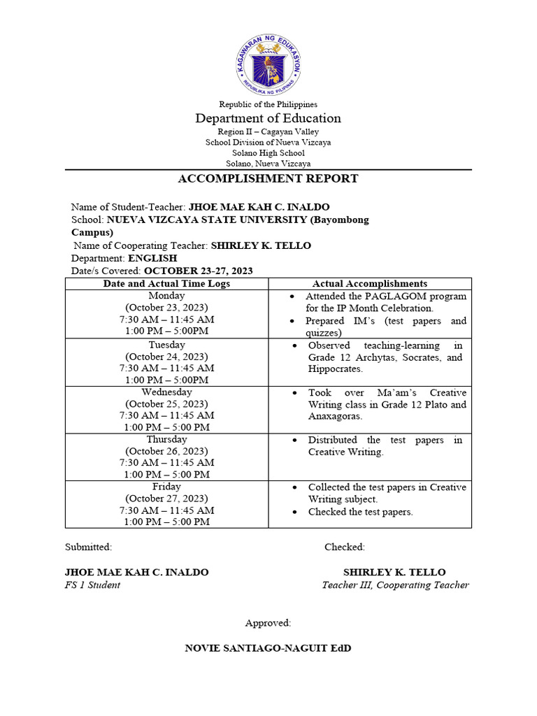 Accomplishment Report Week 5 | PDF