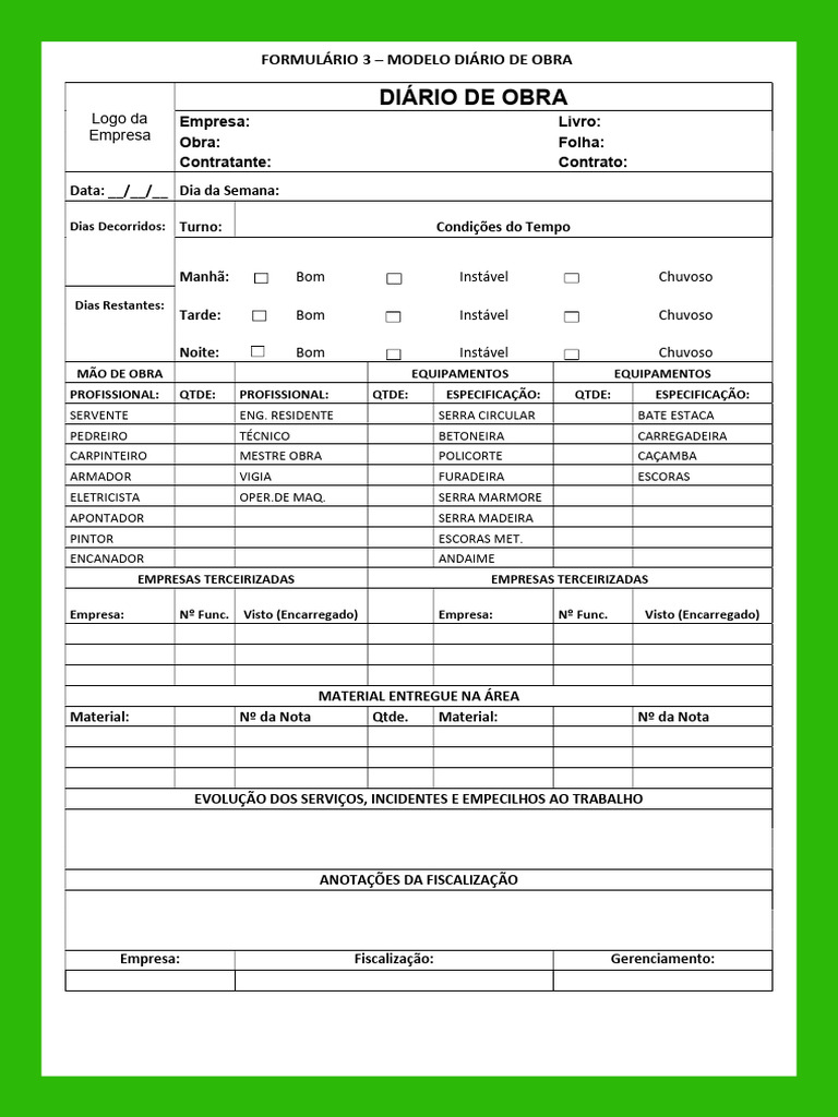 Modelo de Diario de Obras | PDF