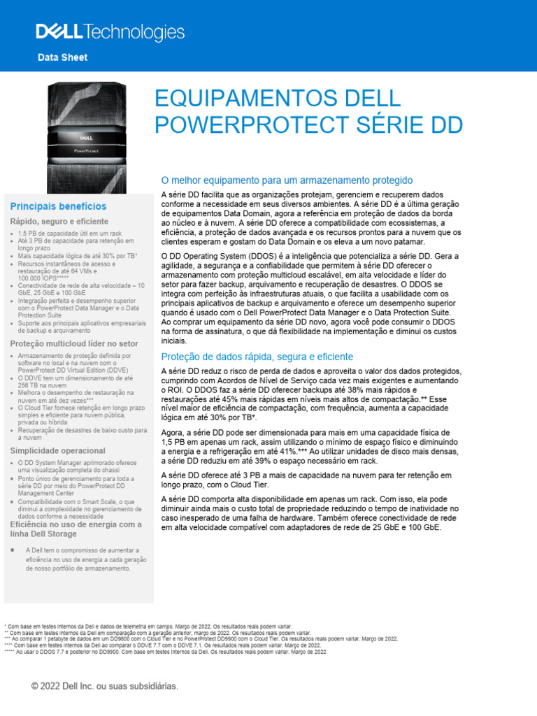 Equipamentos Dell Powerprotect Série DD: Data Sheet | PDF