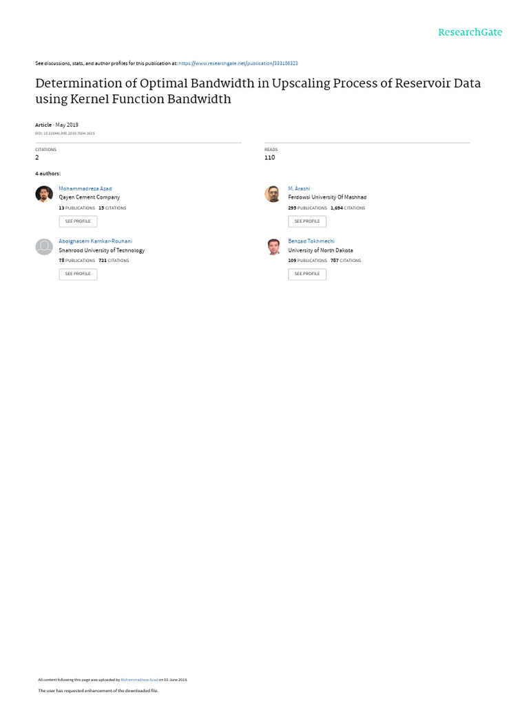 Determination of Optimal Bandwidth in Upscaling Process of Reservoir Data Using Kernel Function ...