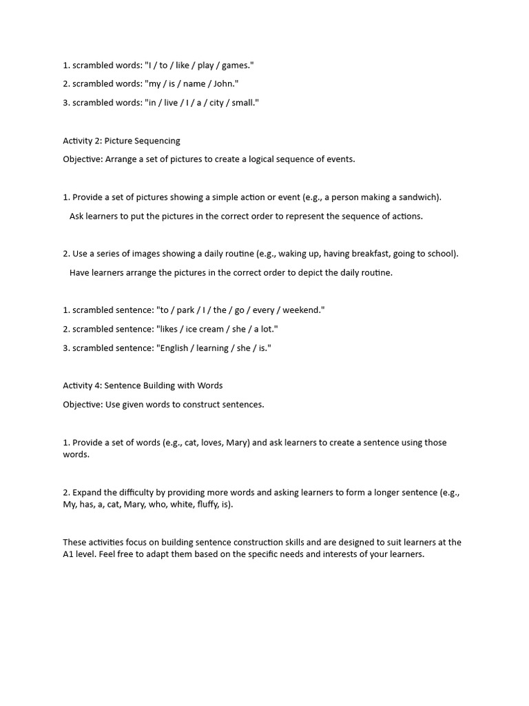 A1 Sentence Order | PDF