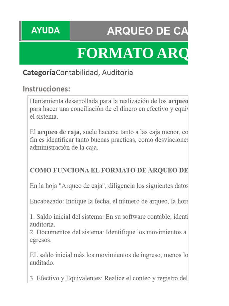 Guía para Arqueo de Caja en Excel | PDF | Contabilidad | Auditoría