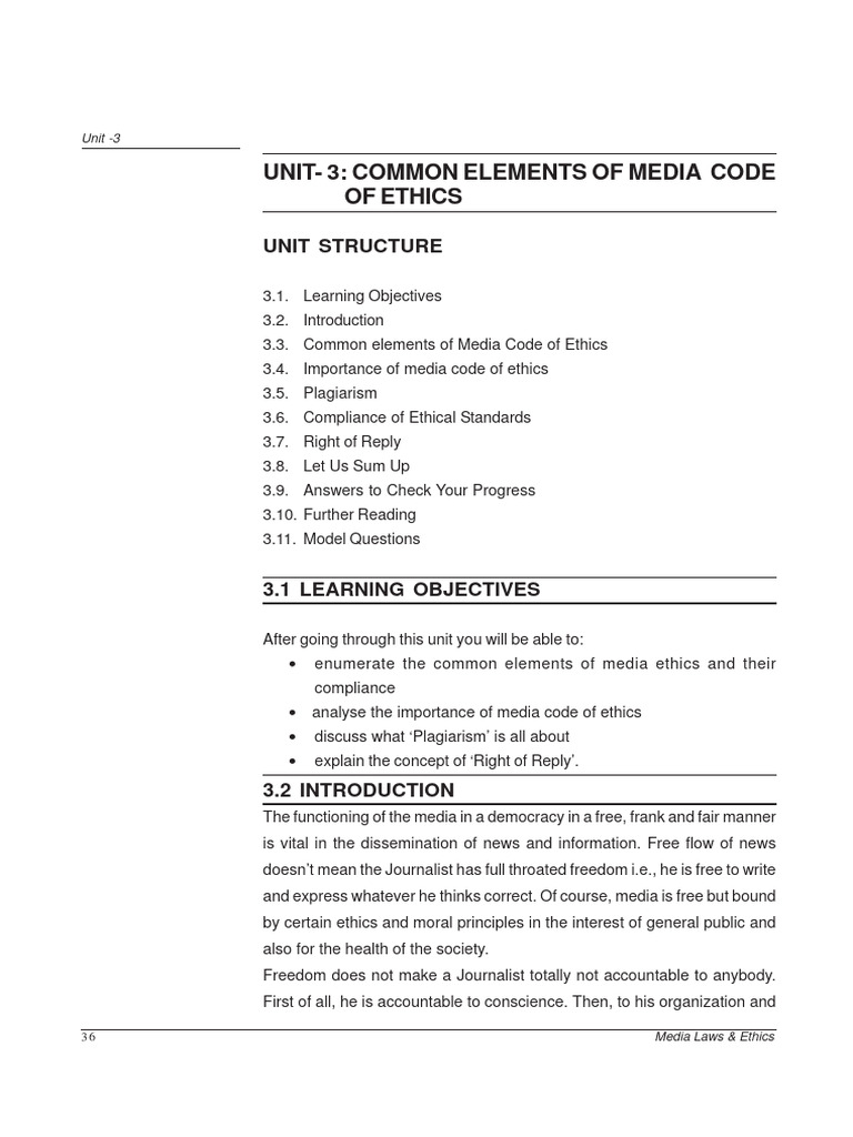 Elements of Media Code of Conduct | PDF