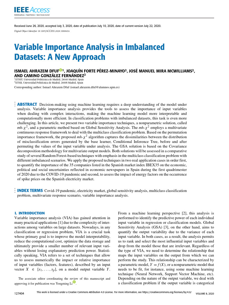 Variable Importance Analysis in Imbalanced Datasets A New Approach | PDF | Sensitivity Analysis ...