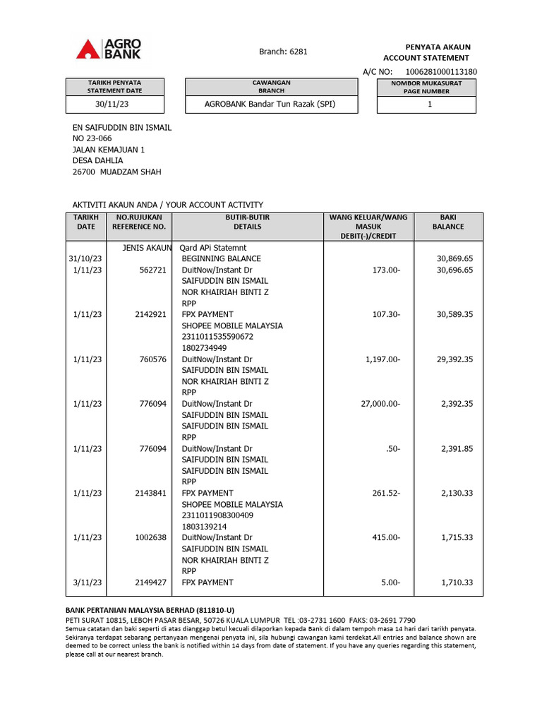 Nov 2023 | PDF | Debits And Credits | Business
