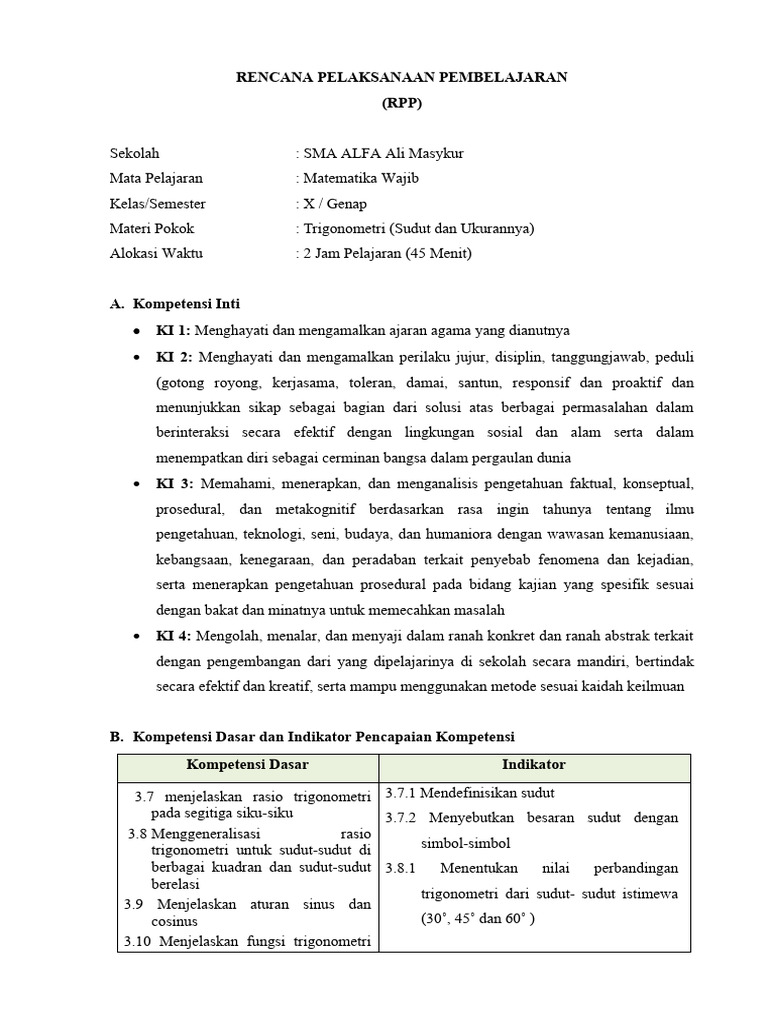RPP BAB VI Trigonometri | PDF